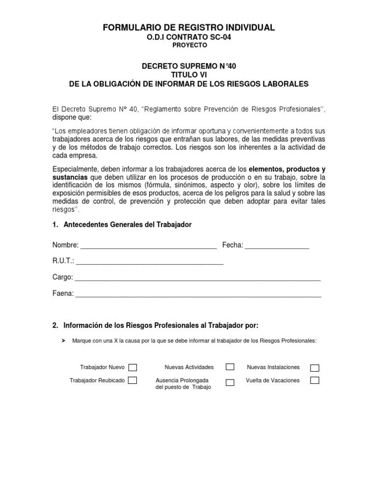 Formulario de Registro de Riesgos Laborales | PDF | Quemar | Salud y ...