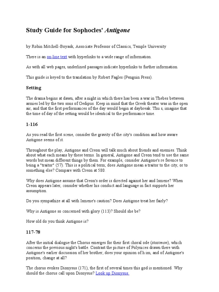 Study Guide For Sophocles' Antigone: Setting | PDF