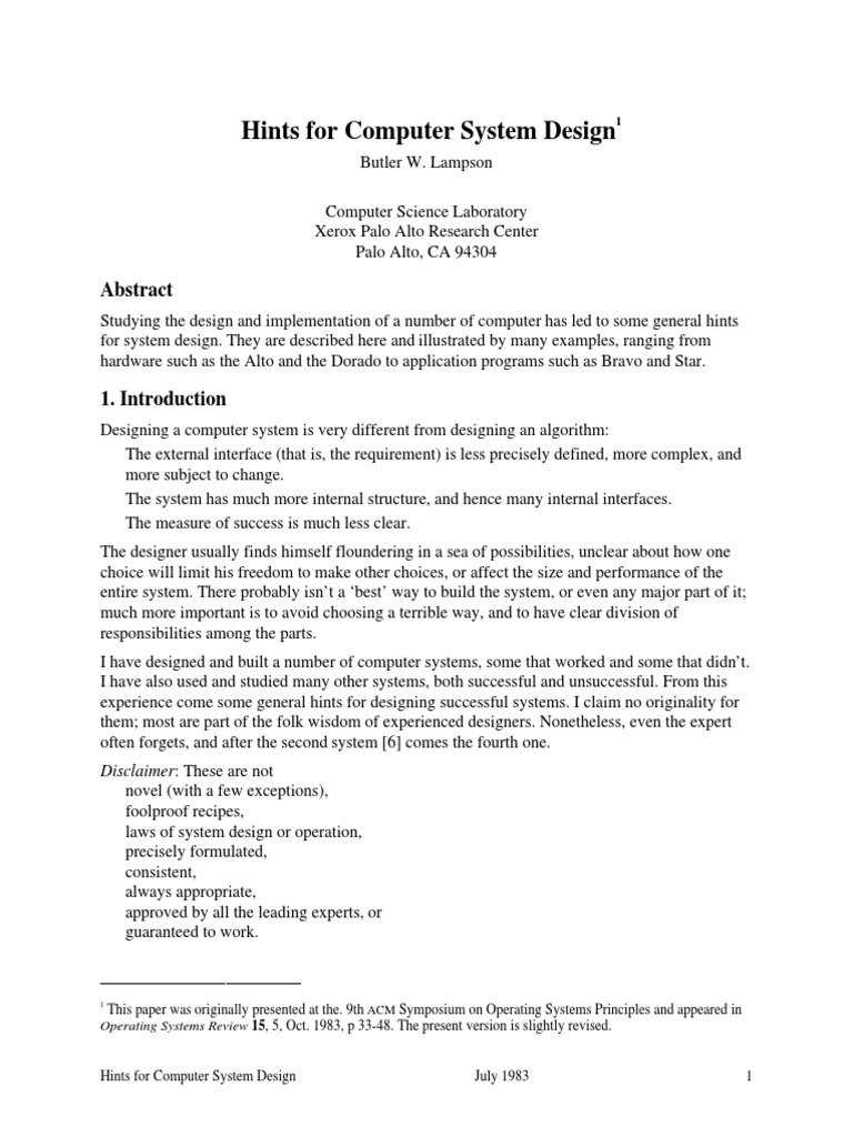 Hints Computer System Design | PDF | Replication (Computing) | Instruction Set
