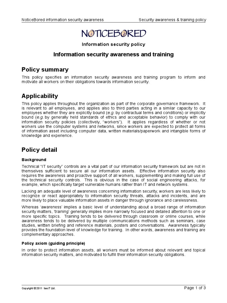 Model Policy On Security Awareness | PDF | Information Security ...