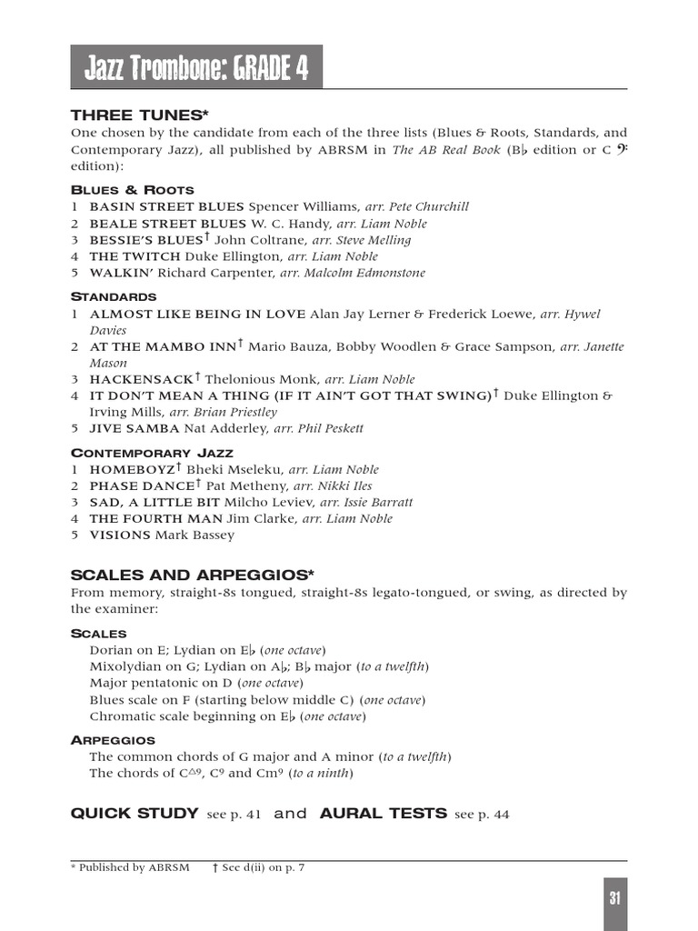 Jazz Trombone: GRADE 4: Three Tunes | PDF