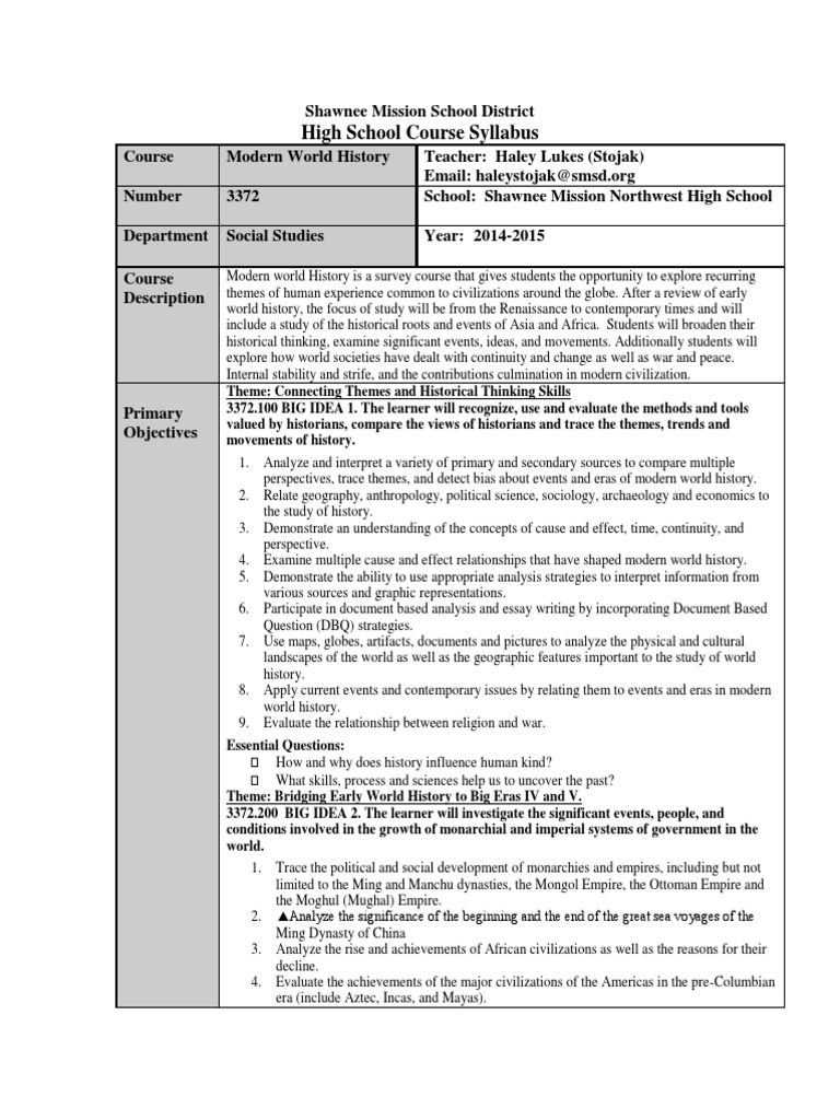 Modern World History Course Syllabus | PDF | Empire | Protestantism