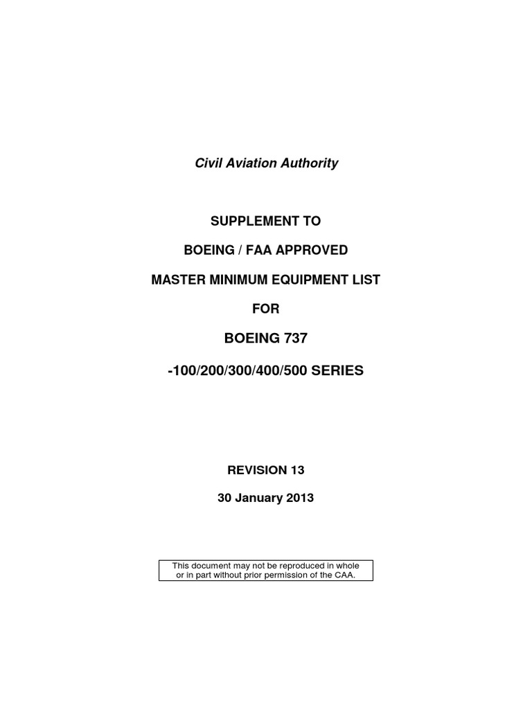 Civil Aviation Authority: Supplement To Boeing / Faa Approved Master ...