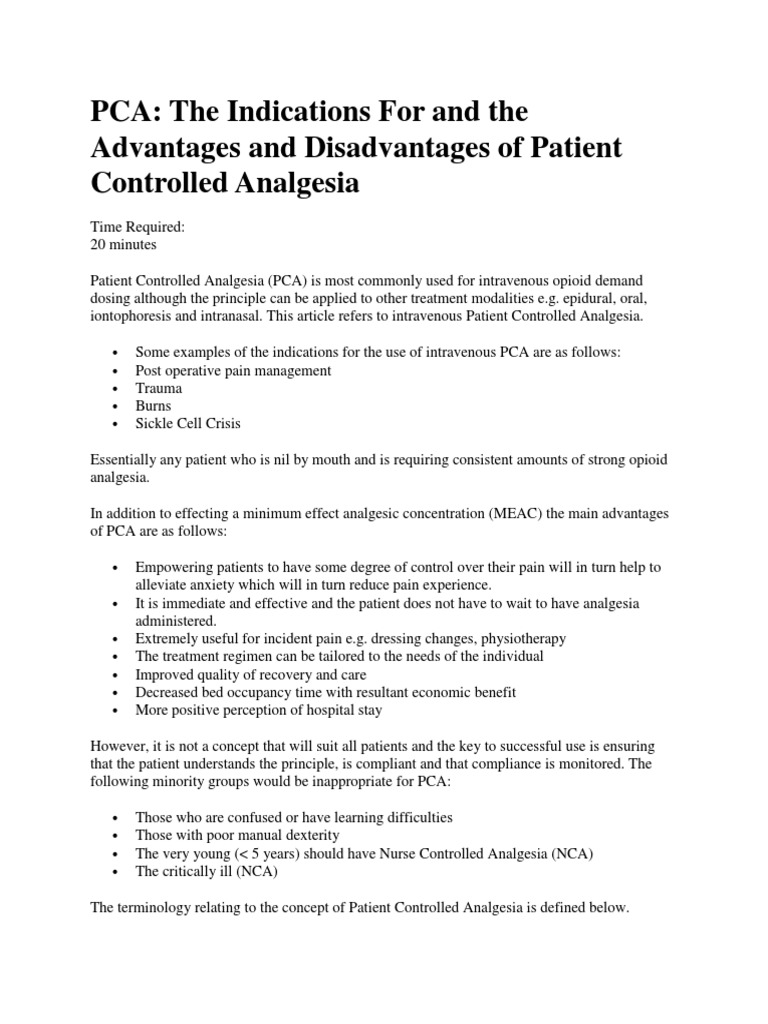 PCA: The Indications For and the Advantages and Disadvantages of ...