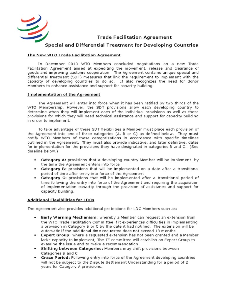 Trade Facilitation Agreement Special and Differential Treatment For ...