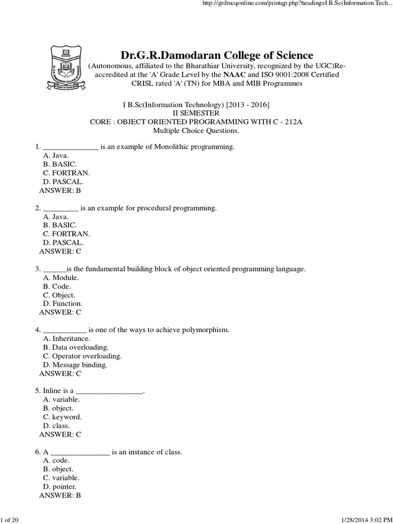 212a Object Oriented Programming With C Pdf Method Computer Programming C 9332