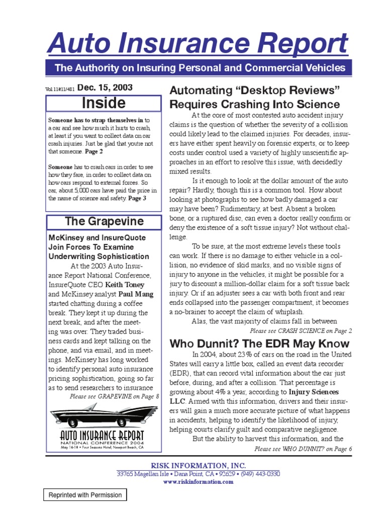 Auto Insurance Report: Inside | PDF | Traffic Collision | Seat Belt