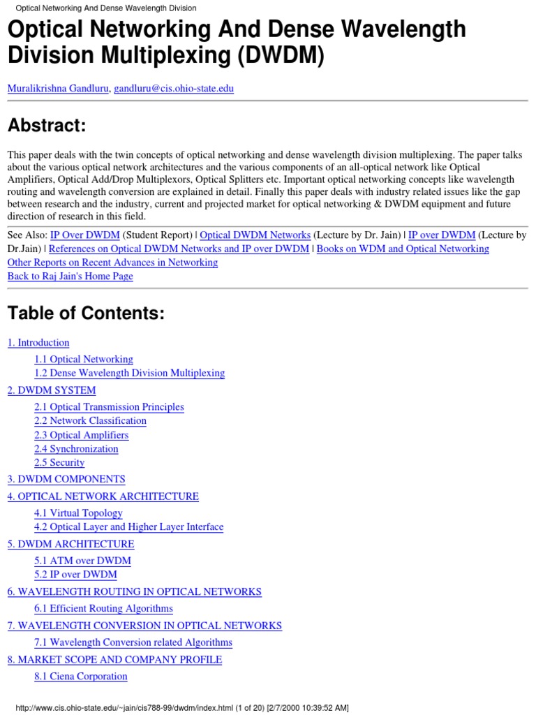 Optical Networking and Dense Wavelength Division Multiplexing (DWDM) | PDF | Wavelength Division ...