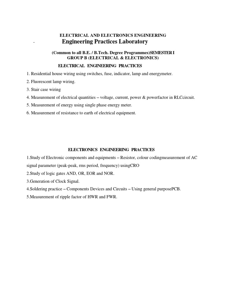 Electrical Engineering Practices Lab Guide | PDF | Electrical ...