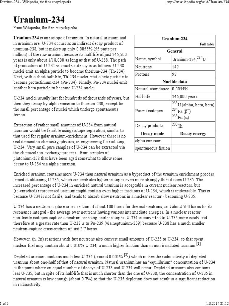 Uranium-234 Uranium-234 Is An Isotope of Uranium. in Natural Uranium ...