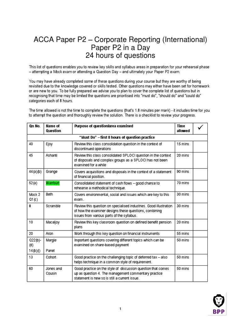 ACCA Paper P2 - Corporate Reporting (International) Paper P2 in A Day ...