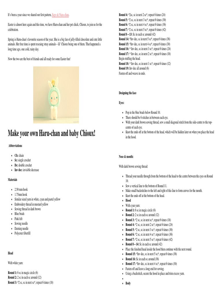 Make Your Own Haru-Chan and Baby Chioux! | PDF | Yarn | Sewing
