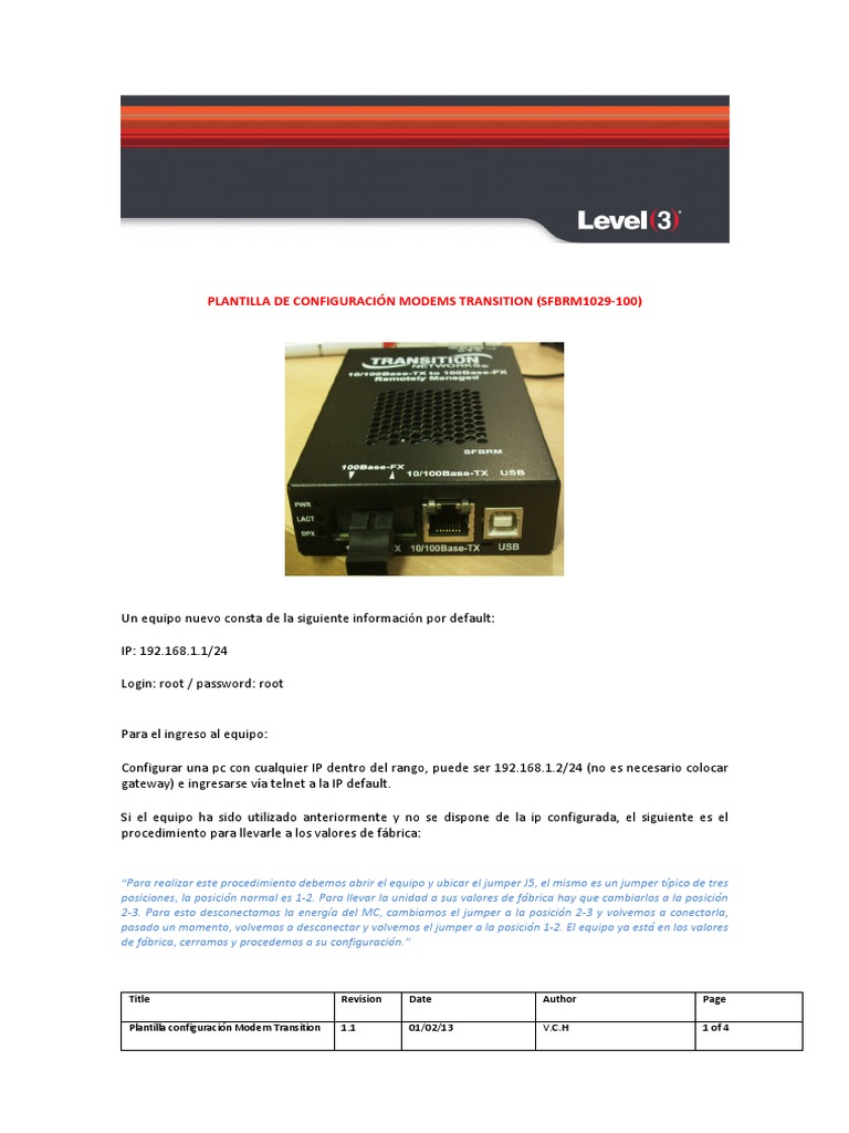 Plantilla de Configuración Modems Transition Rev1.1 | PDF | Protocolos ...