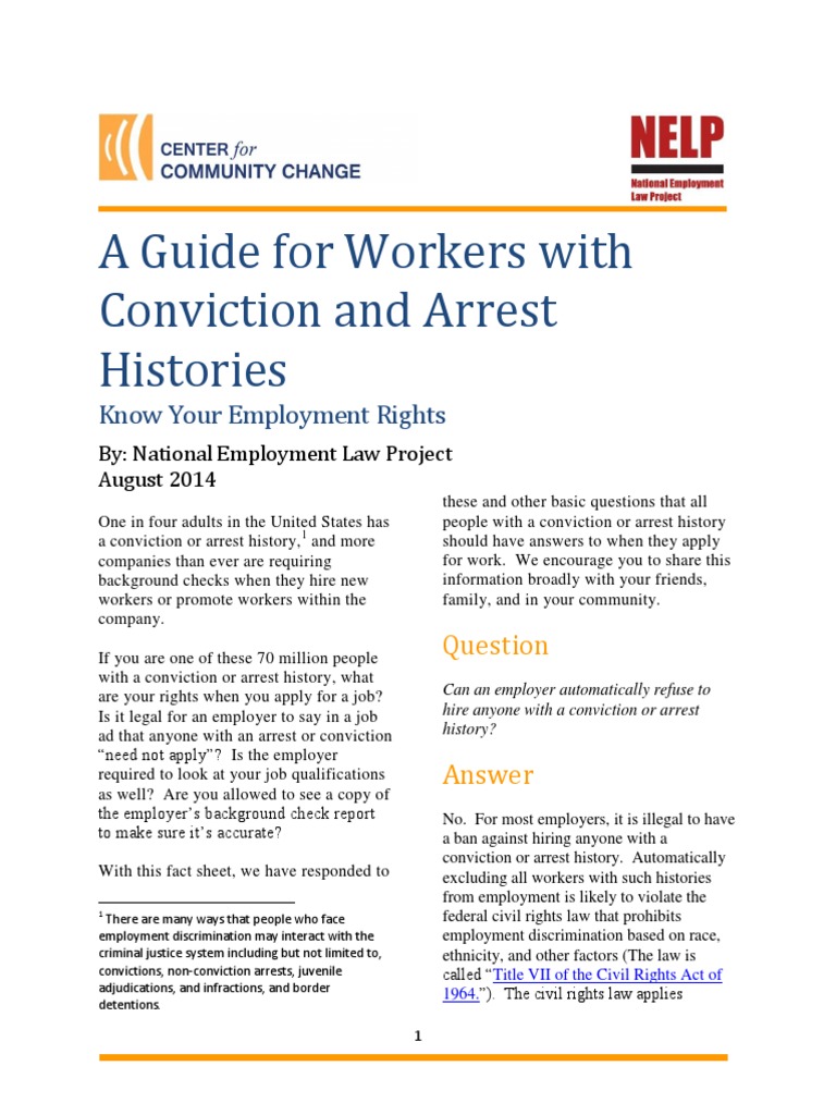 A Guide For Workers With Conviction and Arrest Histories | PDF ...