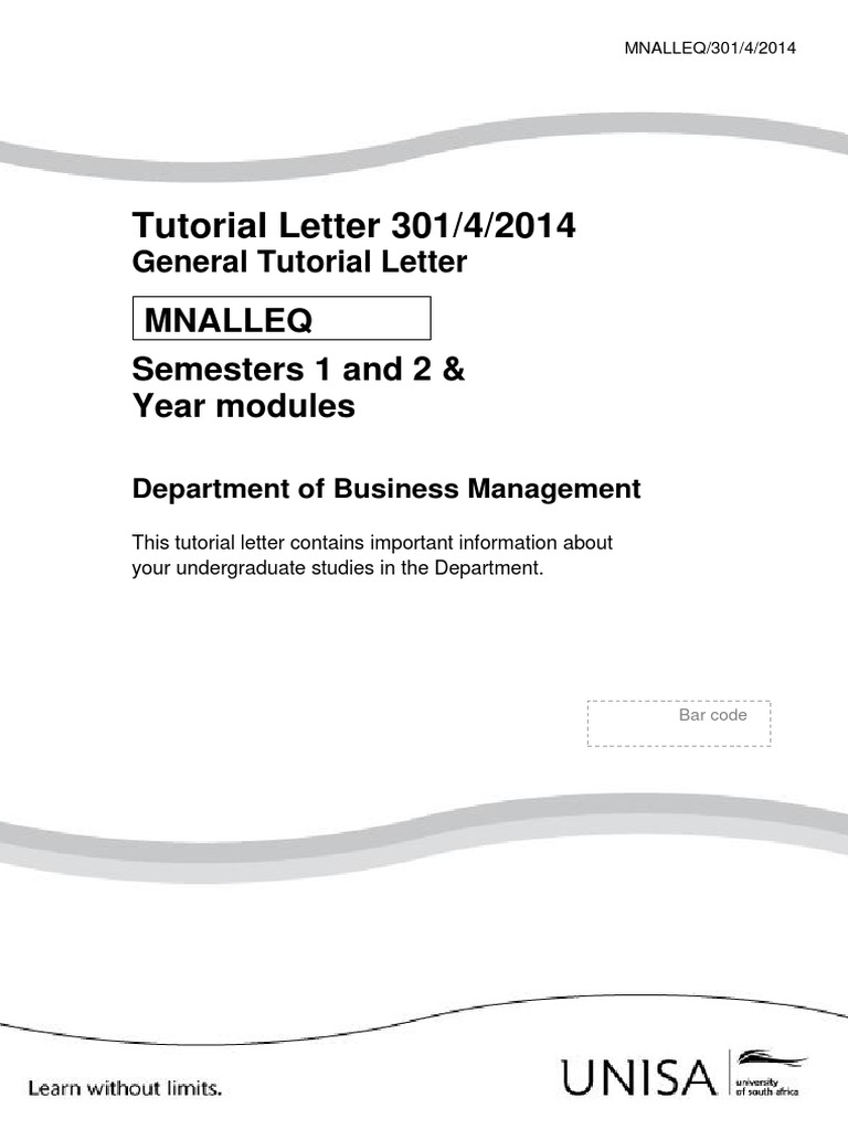 Tutorial Letter 301/4/2014: Semesters 1 and 2 & Year Modules Mnalleq ...