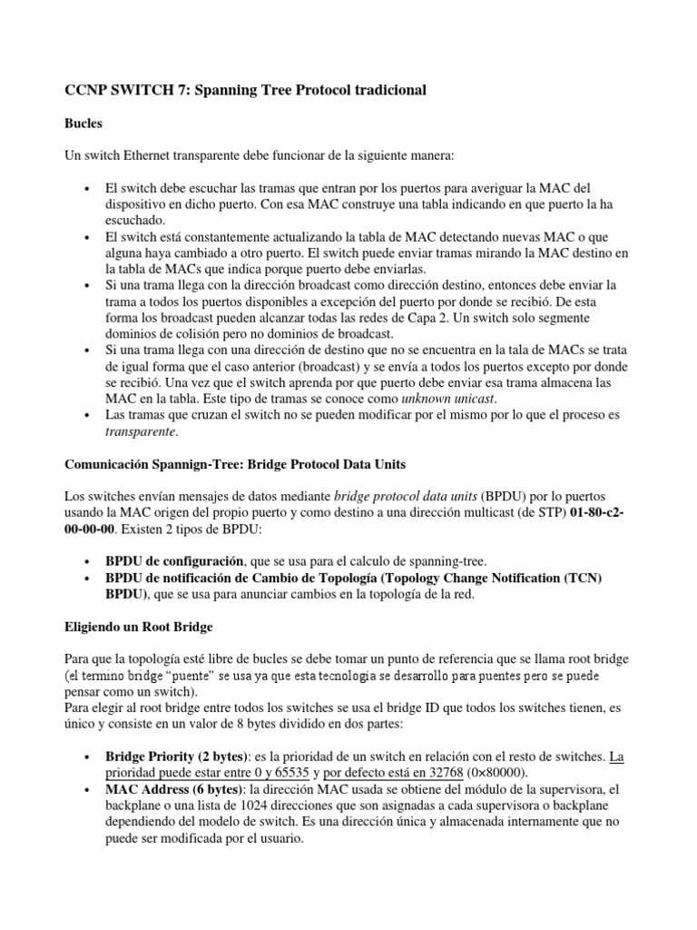 CCNP SWITCH 7: Spanning Tree Protocol Tradicional: Transparente | PDF ...