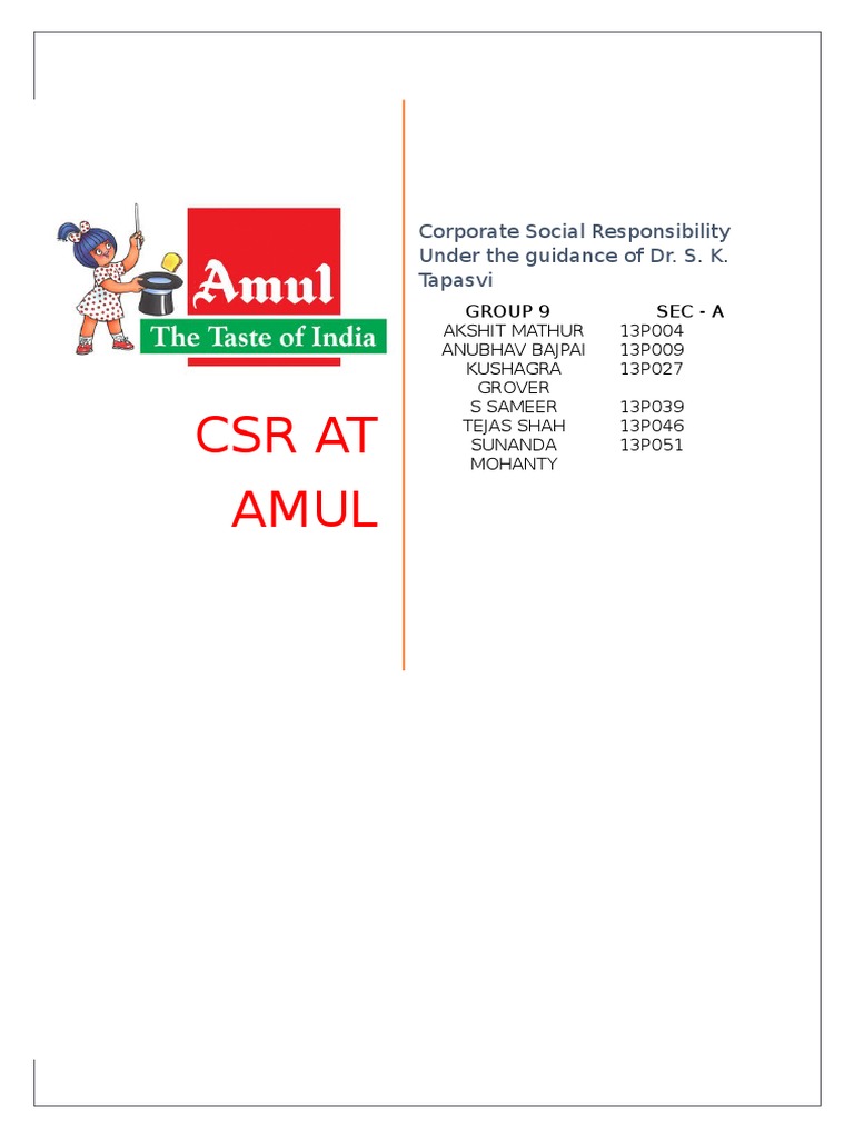 CSR Activity at AMUL | PDF | Prices | Corporate Social Responsibility