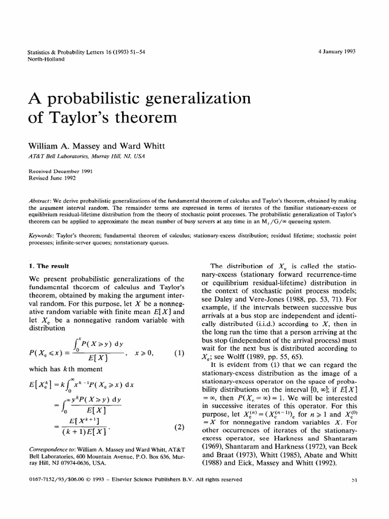 A Probabilistic Generalization of Taylor's Theorem and its Application to Nonstationary Queuing ...