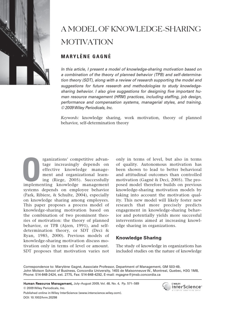 A Model of Knowledge-Sharing Motivation | PDF | Performance Appraisal | Motivation