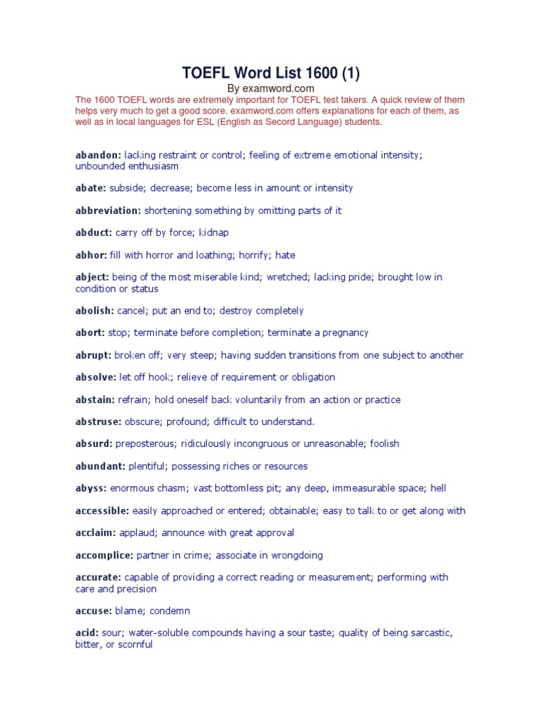 TOEFL Word List | PDF | Odor | Deception