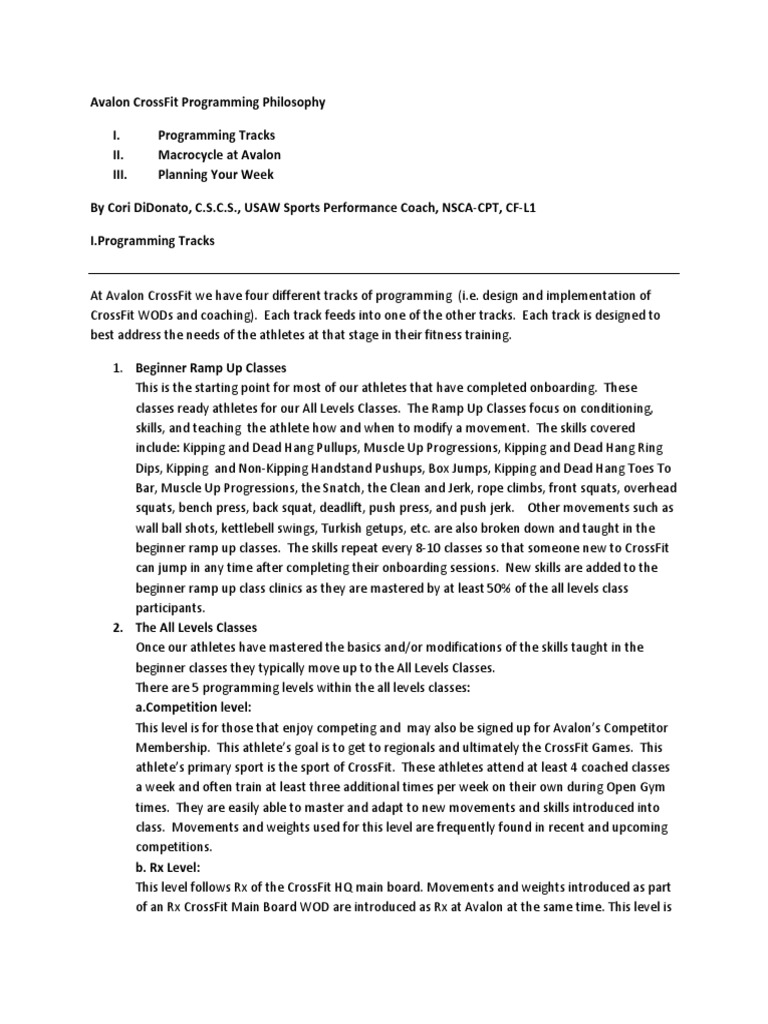 Avalon CrossFit Programming Philosophy PDF | PDF