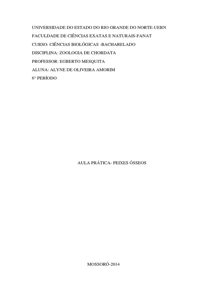 Relatorio - Aula Prática Peixes Ósseos | PDF | Peixes | Anatomia