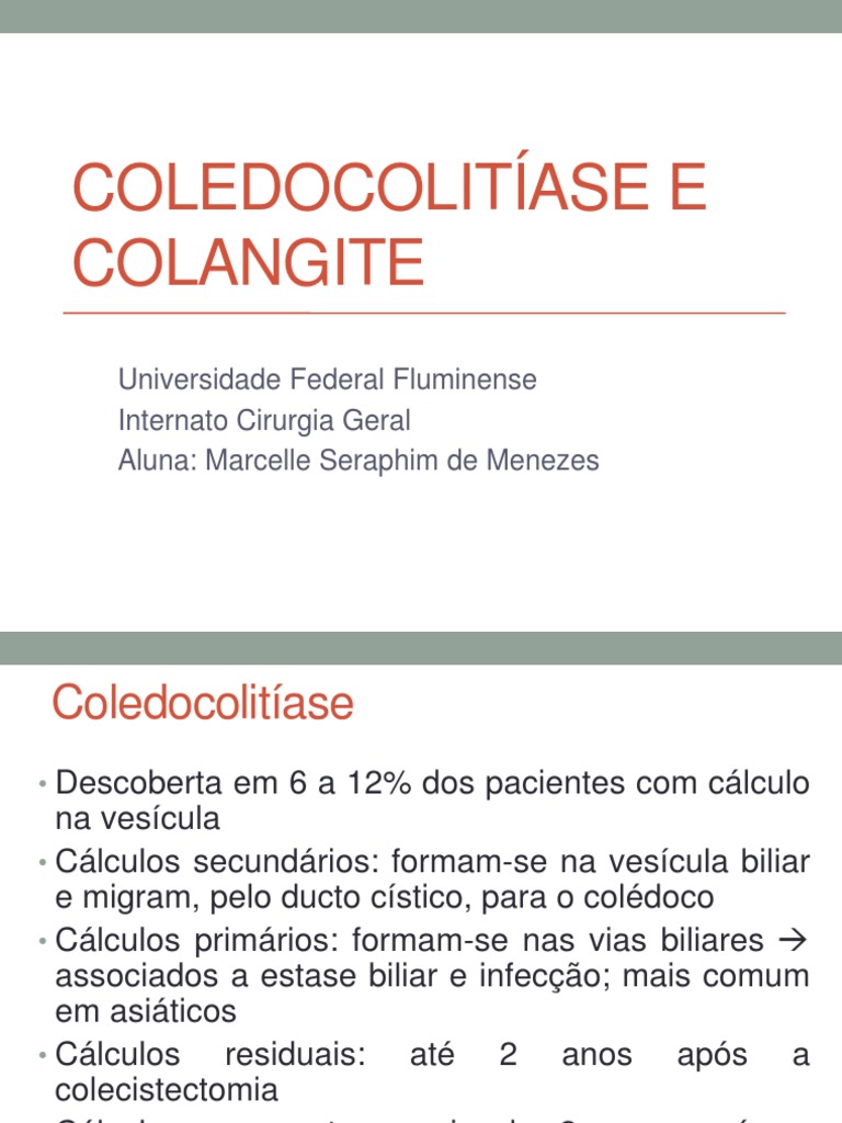 Coledocolitíase e Colangite: Diagnóstico e Tratamento | PDF ...