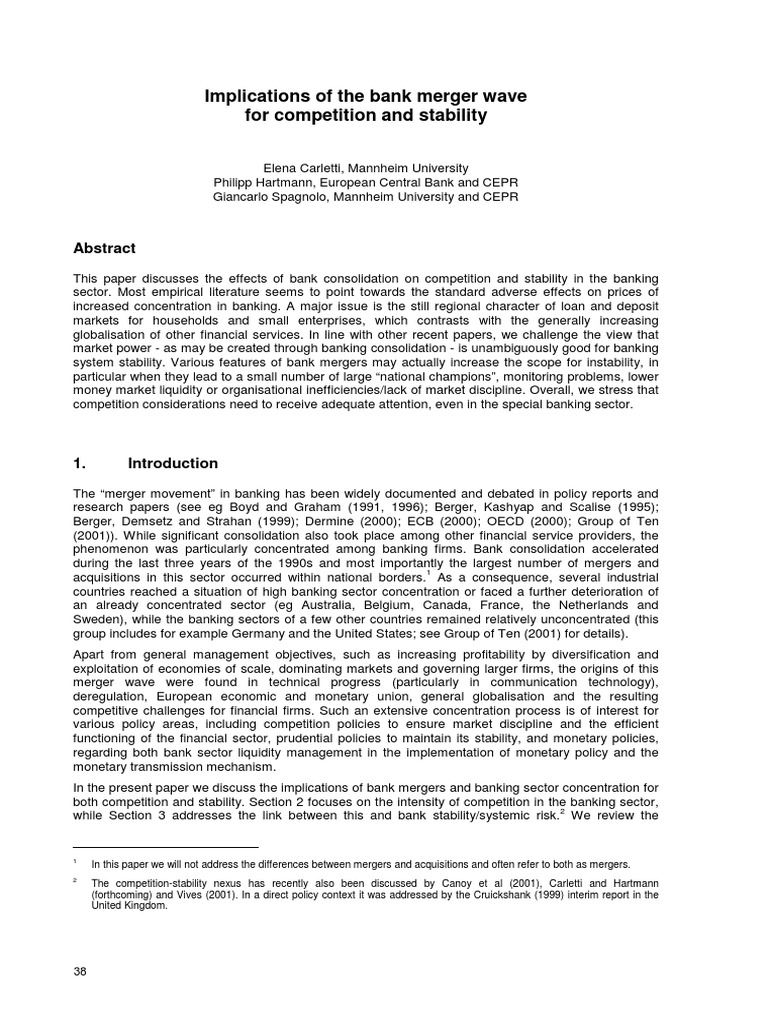 (P) BOE Implications of The Bank Merger Wave | PDF | Mergers And ...