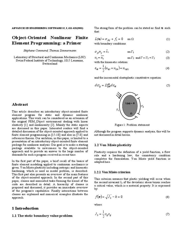 Object-Oriented Nonlinear Finite Element Programming: A Primer | PDF | Inheritance (Object ...
