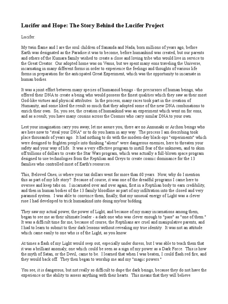 Lucifer and Hope: The Story Behind The Lucifer Project | PDF | Human ...