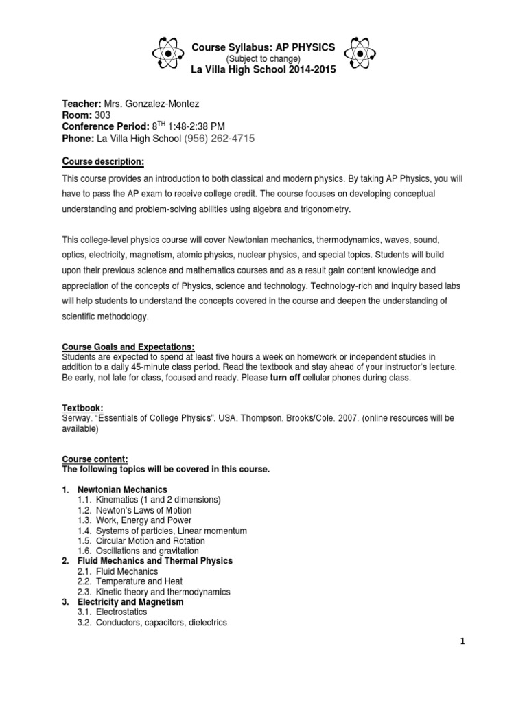 Ap Syllabus 2014-2015 | PDF | Physics | Mechanics