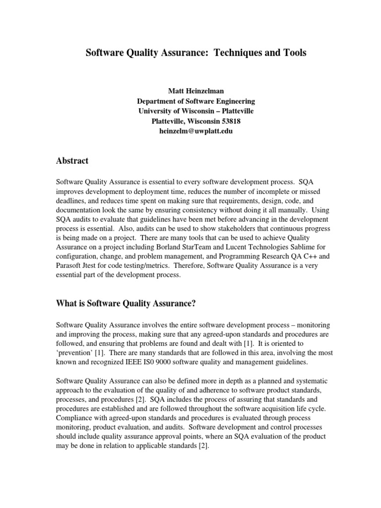Software Quality Assurance Tools & Techniques | PDF | Quality Assurance ...
