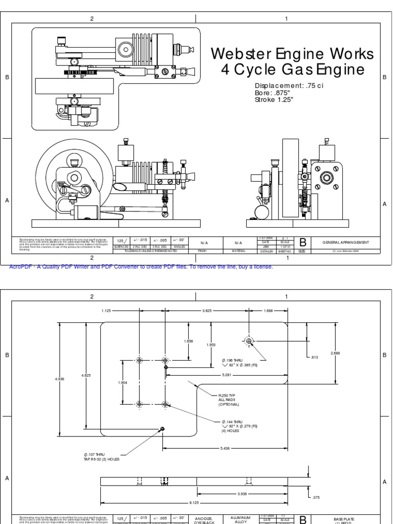 Webster Engine Works 4 Cycle Gas Engine: Displacement: .75 Ci Bore ...