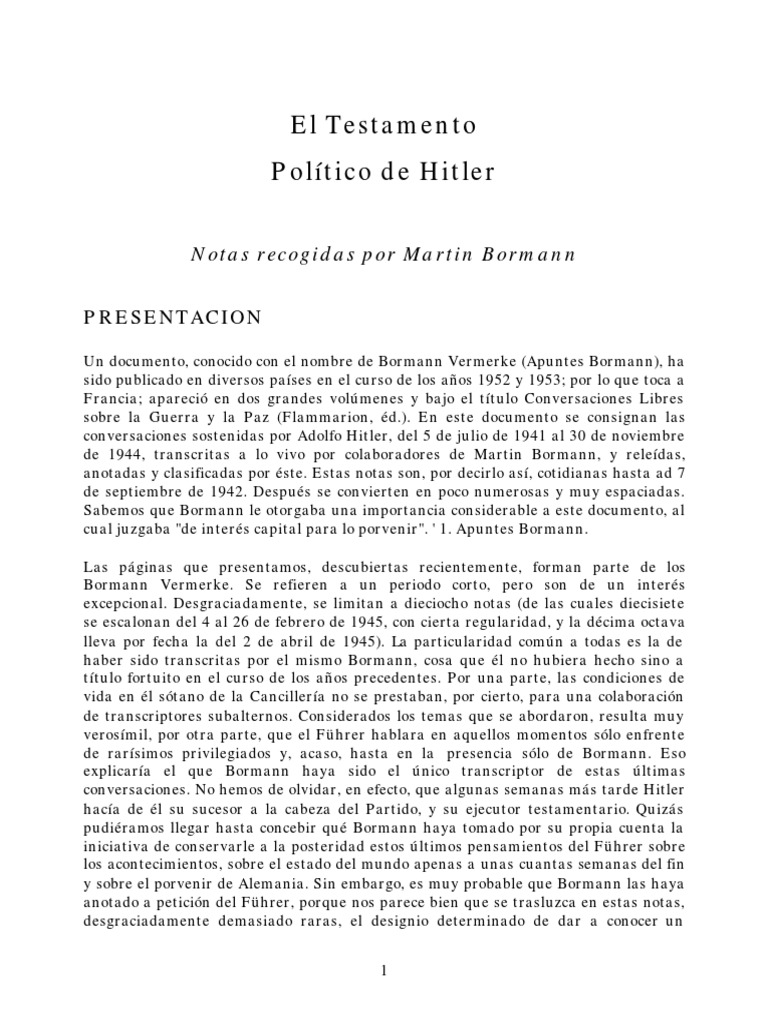 Hitler's Political Testament: Notes from his final conversations in ...
