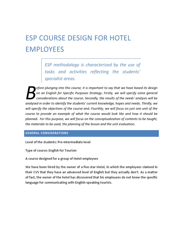Esp Course Design | Download Free PDF | Tourism | English Language