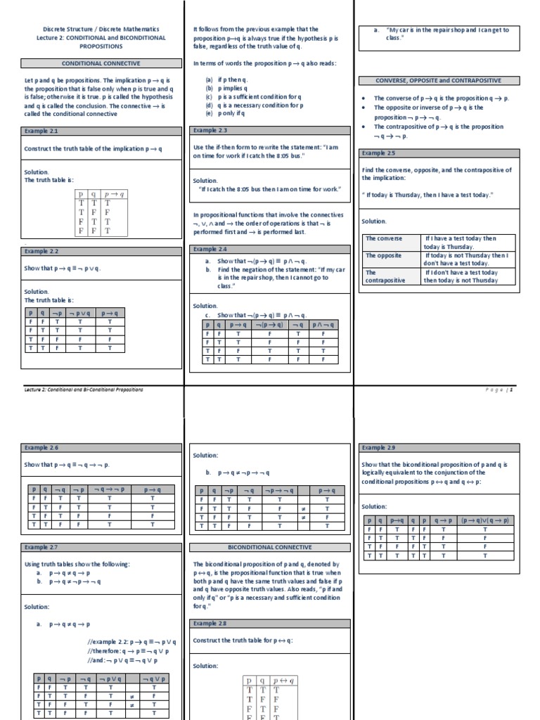 Discrete Mathematics - Lecture 2 - Conditional and Bi-Conditional ...