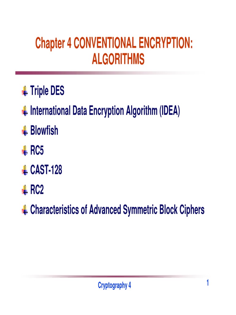 Conventional Encryption Algorithms | PDF | Key (Cryptography) | Cryptography