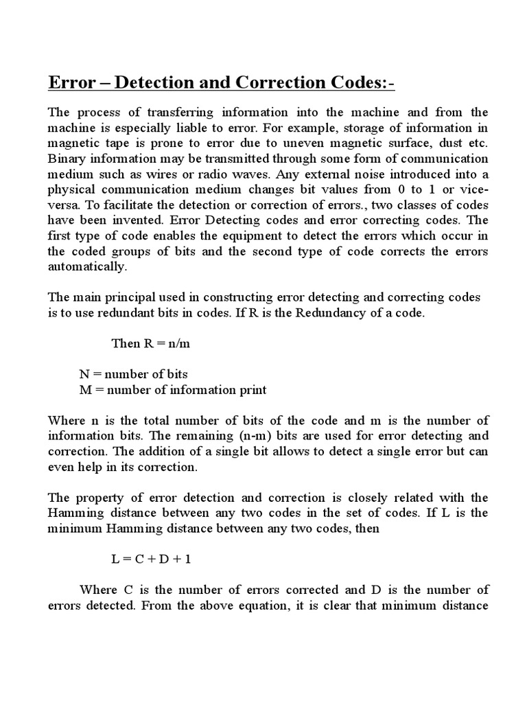 Error Detection And Correction Codes Pdf Division Mathematics Theoretical Computer Science