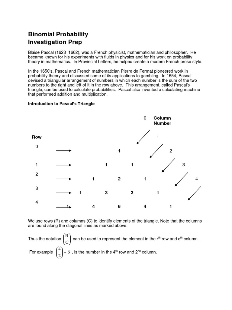 Binomial Probability Investigation Prep: Column Number | PDF ...