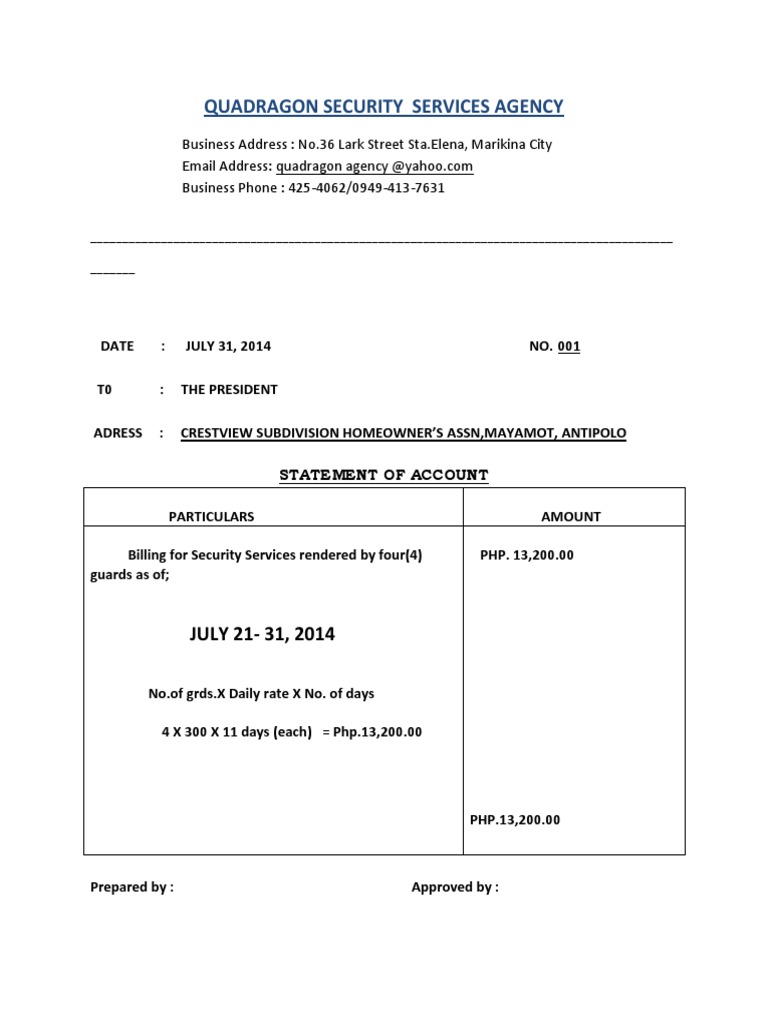 Security Services Invoice - July 2014 | PDF