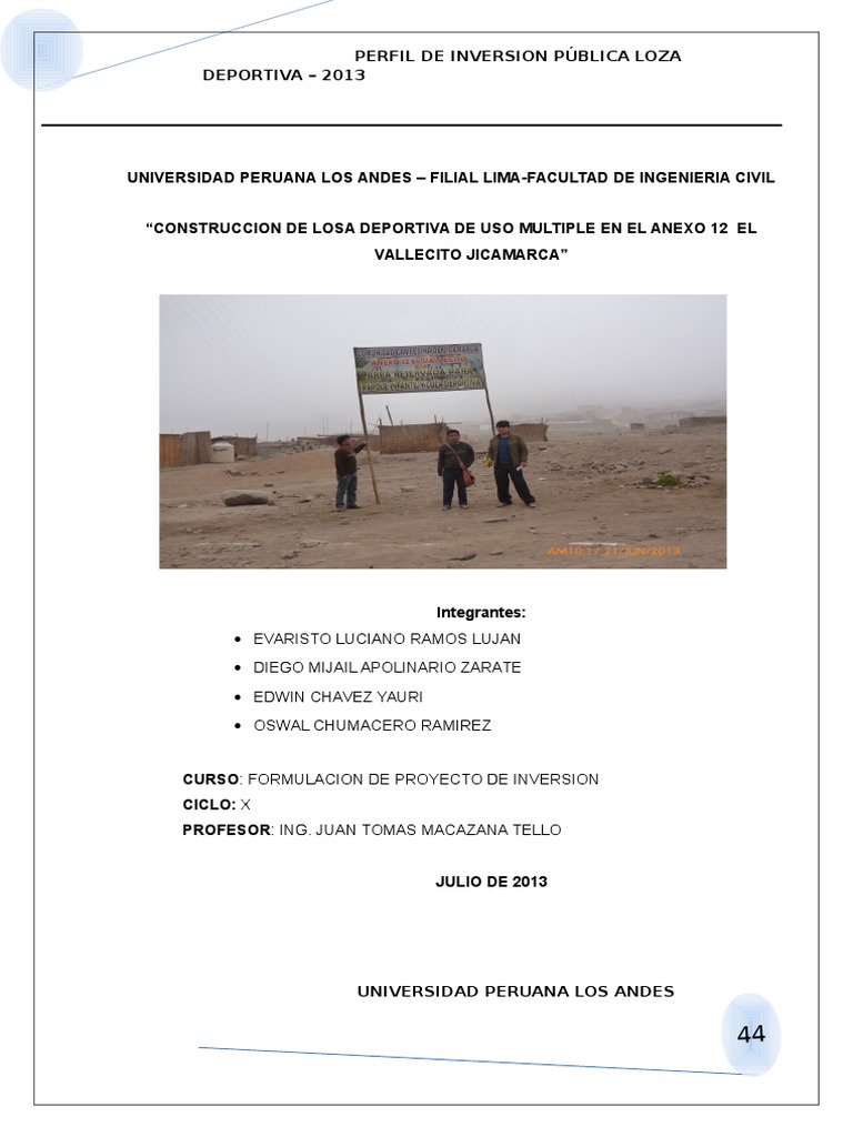 Proyecto Final Loza Deportiva para Imprimirlo | PDF | Evaluación de impacto ambiental | Análisis ...