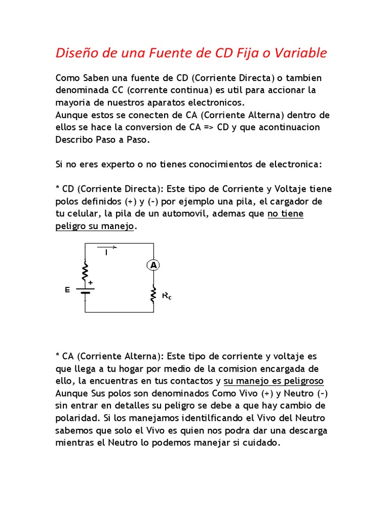 Diseño de Una Fuente de CD Fija o Variable | PDF | Corriente continua ...