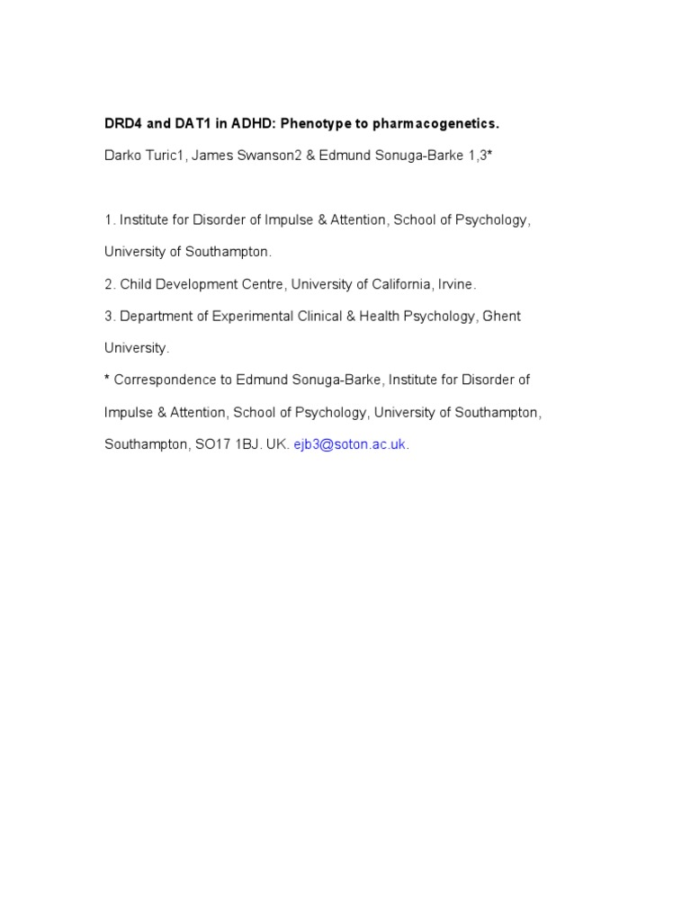 DRD4 and DAT1 in ADHD 04-12-09 No Reference Section | PDF | Genetic ...
