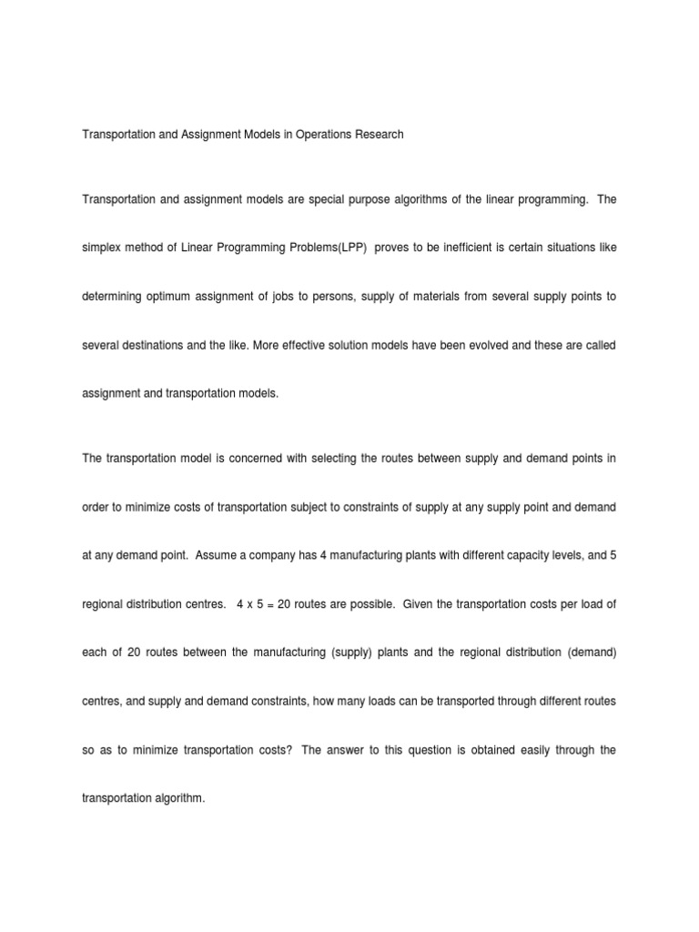 Transportation and Assignment Models in Operations Research | Linear Programming | Mathematical ...