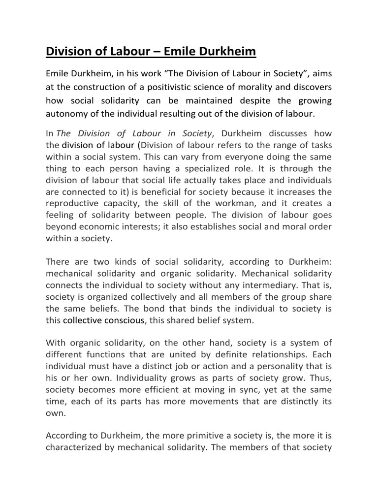 Division of Labour | PDF | Division Of Labour | Émile Durkheim