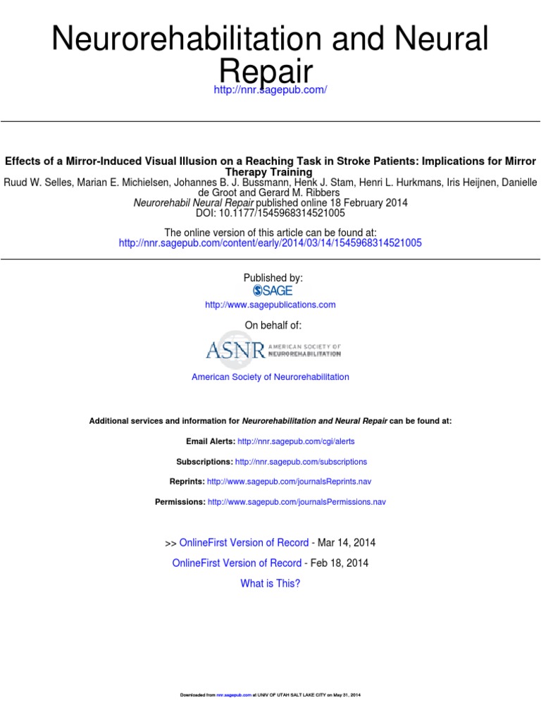 Neuro Mirroring Selles2014 | PDF | Physical Therapy | Stroke