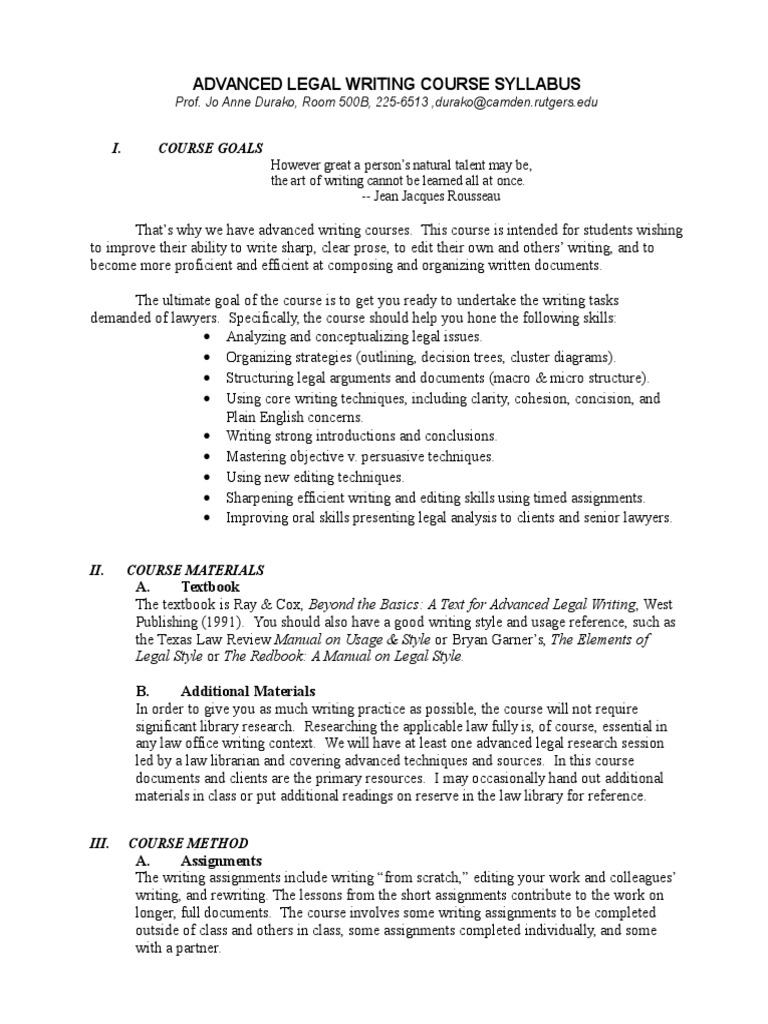 Advanced Legal Writing Course Syllabus | PDF | Libraries | Government ...