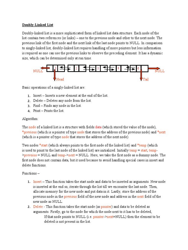 Double Linked List Pdf Pointer Computer Programming Algorithms