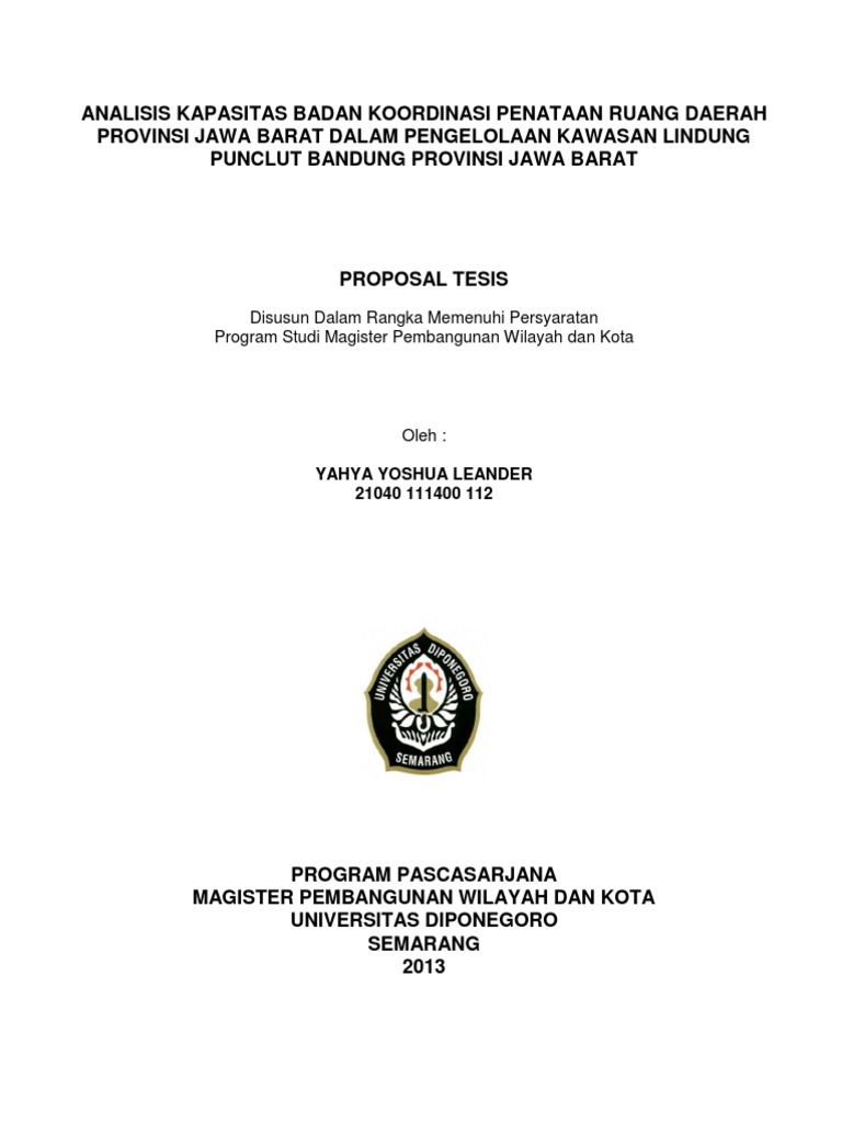 Contoh Cover Proposal Tesis MPWK Undip | PDF