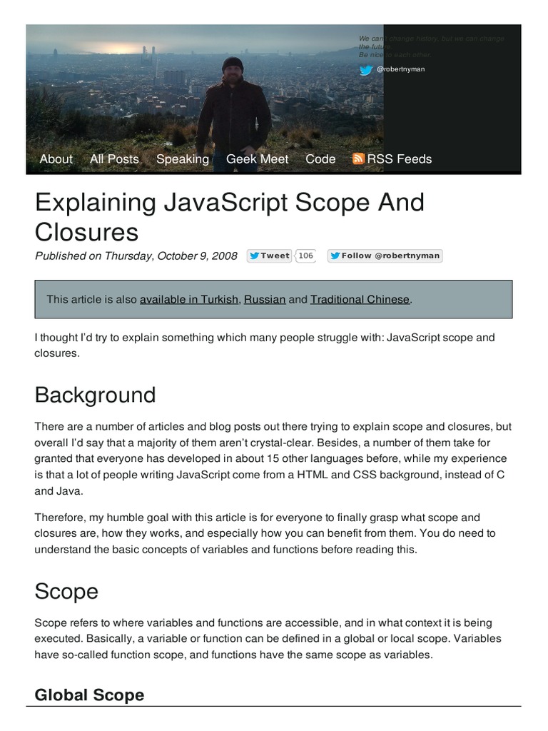 Explaining Javascript Scope and Closures Robert S | PDF | Scope ...